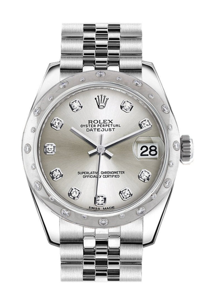 Rolex Datejust 31 Silver Diamond Dial Dome set Diamonds Bezel 178344 ...