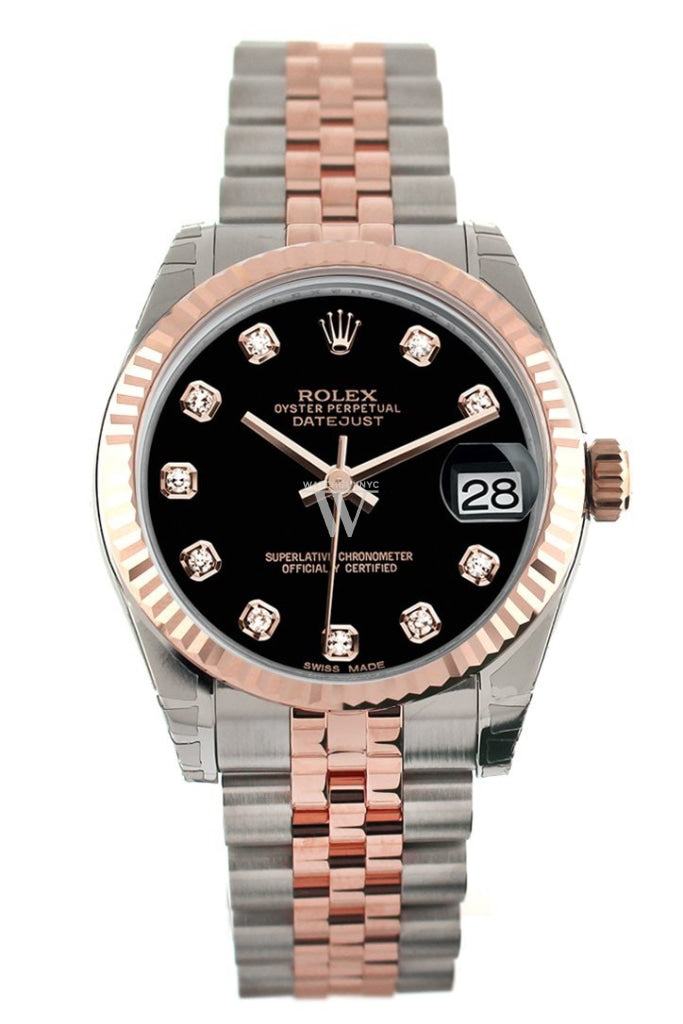 Rolex 178271 Datejust 31 Black Diamond Dial Fluted Jubilee Rose Gold ...