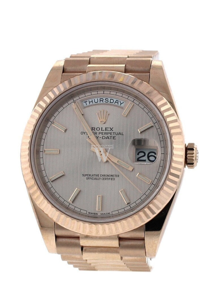 Rolex Day-Date 40 Sundust Stripe 18K Everose Gold 228235 | WatchGuyNYC