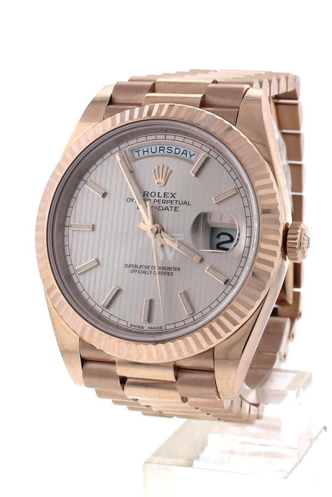 Rolex Day-Date 40 Sundust Stripe 18K Everose Gold 228235 | WatchGuyNYC