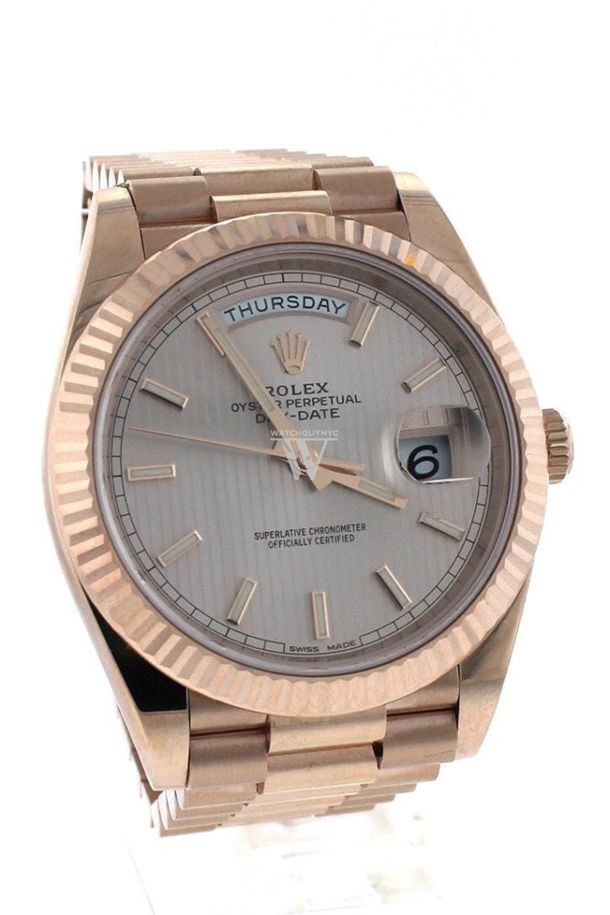 Rolex Day-Date 40 Sundust Stripe 18K Everose Gold 228235 | WatchGuyNYC